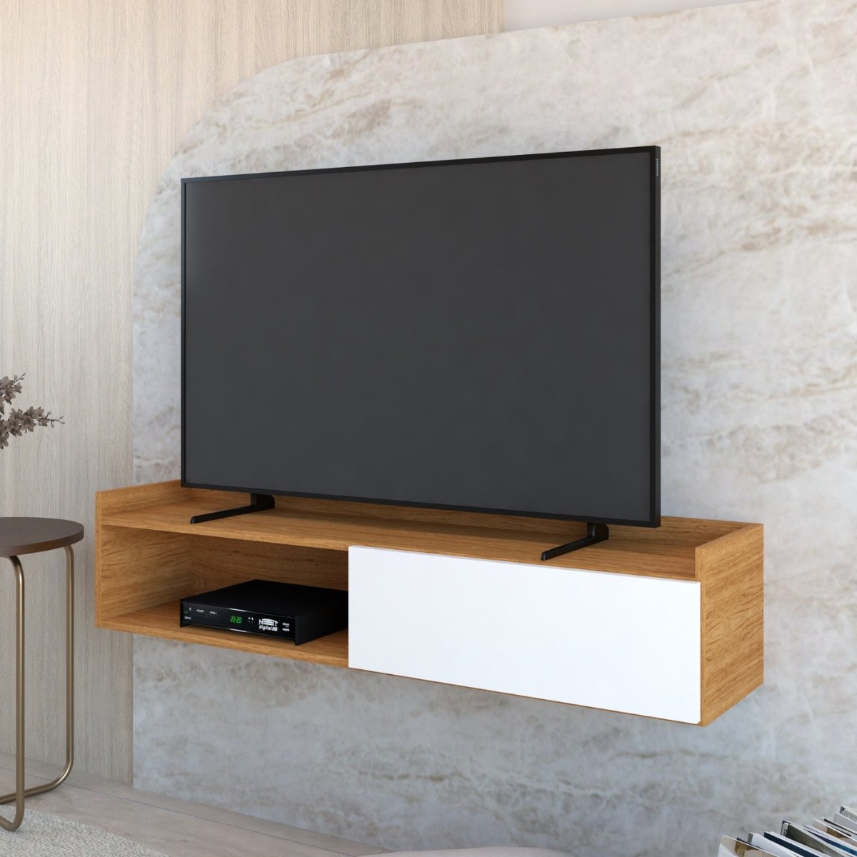 Rack Suspenso para TV 50 Polegadas Atena - Freijó/Branco