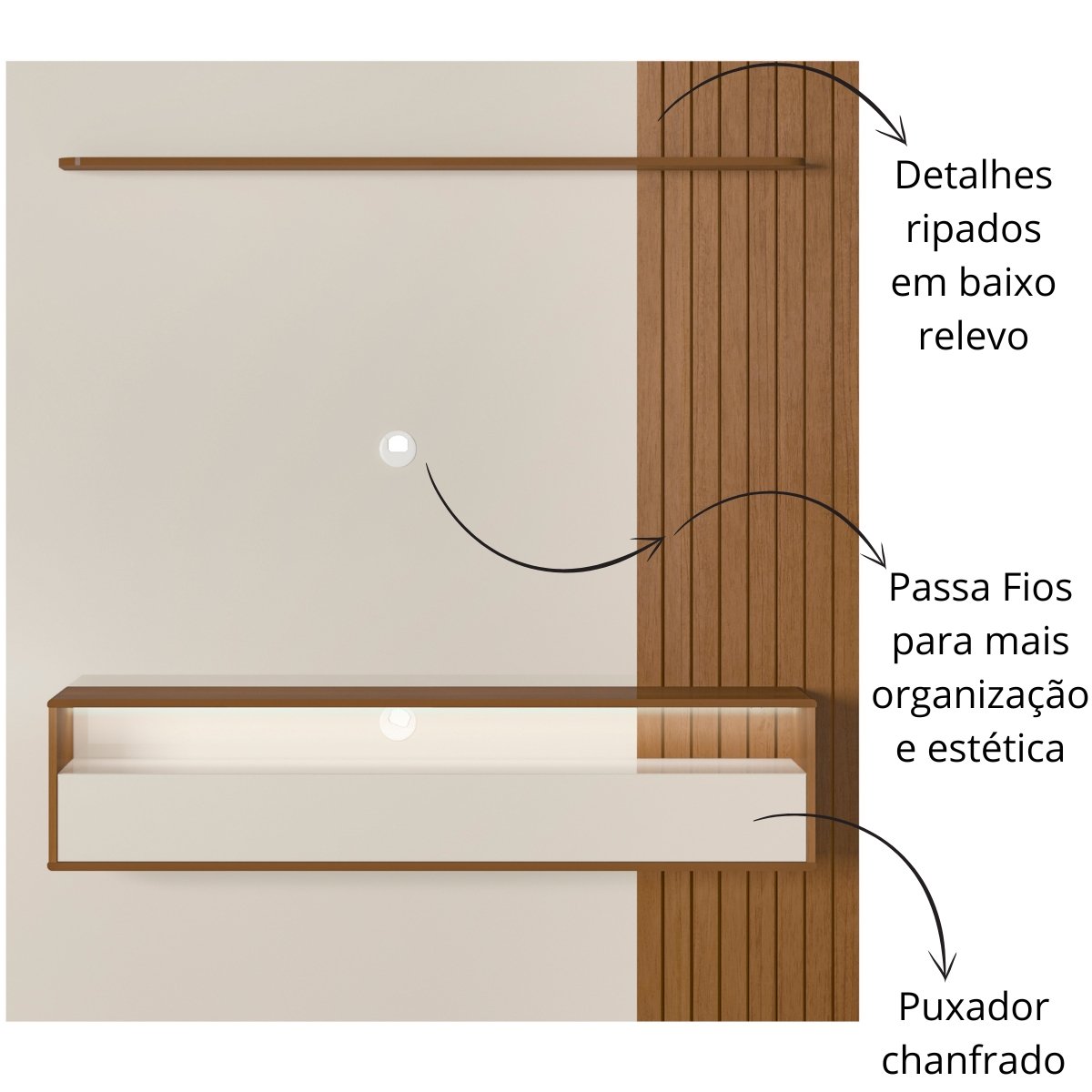 Painel para TV 65'' Artely Matisse - Cinamomo/Off White