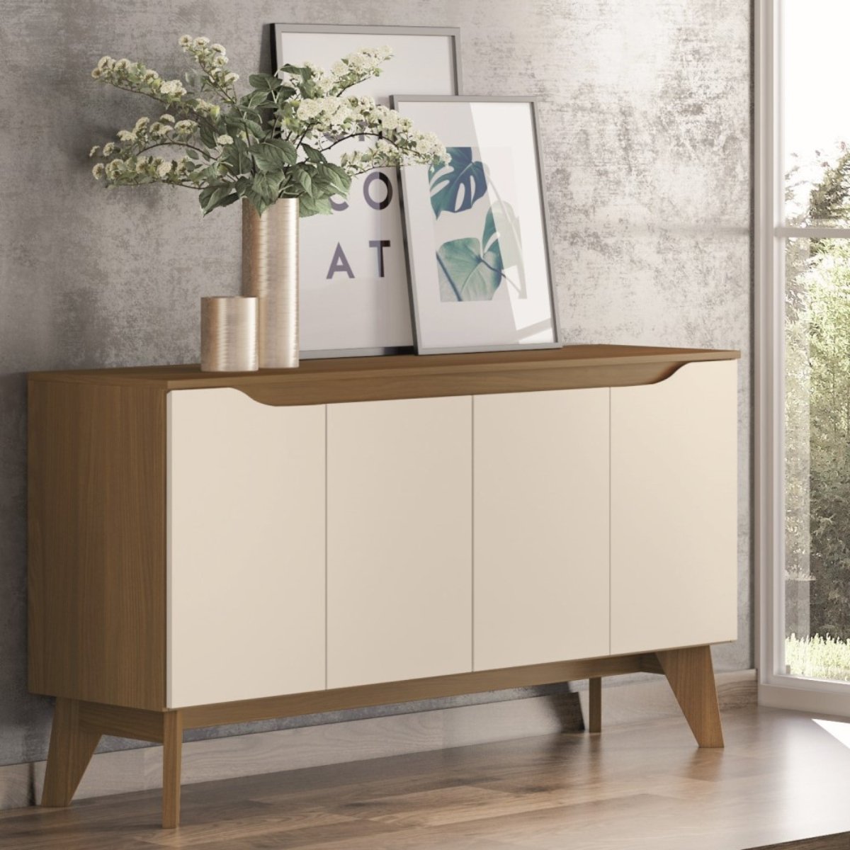 Aparador Buffet 4 Portas Quartzo - Nature / Off White