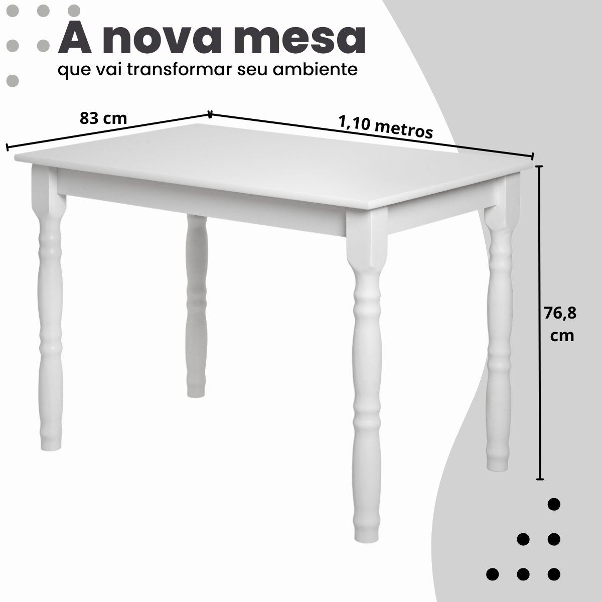 Mesa de Jantar 4 Lugares Retangular de Madeira e MDF - Dalas - Branco Fosco