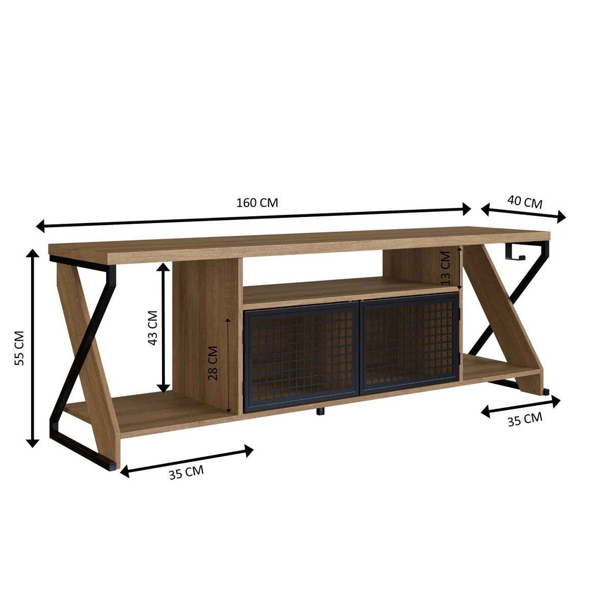 Rack para TV 60 Polegadas Industrial Gamer com RGB 2 Portas - Preto/Mel